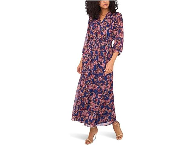 (取寄) ヴィンスカムート レディース 3/4 パフ スリーブ タイ ネック マキシ ドレス Vince Camuto women 3/4 Puff Sleeve Tie Neck Maxi Dress Classic Navy