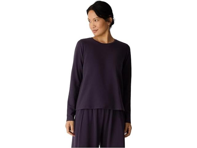 (取寄) アイリーン フィッシャー レディース コージー ブラッシュ テリー ハグ クルー ネック トップ Eileen Fisher women Cozy Brushed Terry Hug Crew Neck Top Aubergine