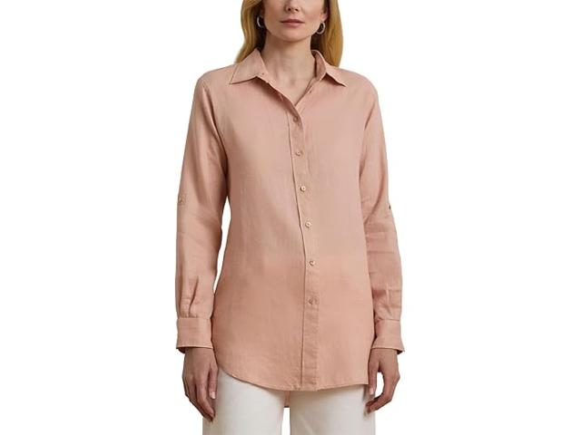 (取寄) ローレン ラルフローレン レディース リラックスド-フィット フィット リネン シャツ Lauren Ralph Lauren women Relaxed Fit Linen Shirt Sunrise Blush