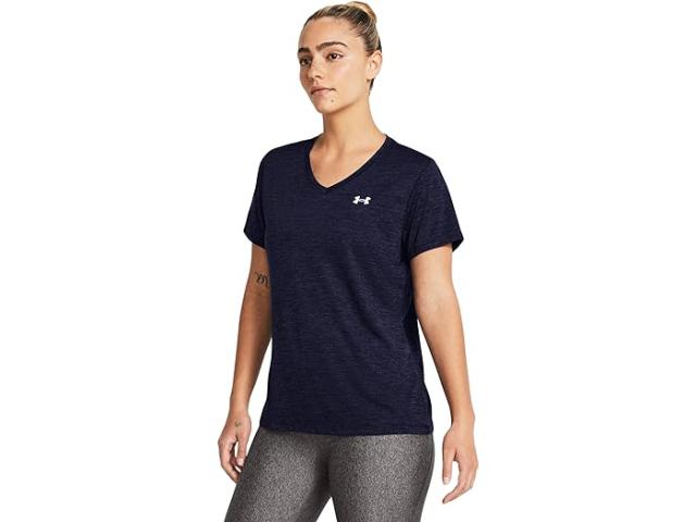 (取寄) アンダーアーマー レディース テック ショート スリーブ V-ネック ツイスト Under Armour women Under Armour Tech Short Sleeve V-Neck Twist Midnight Navy/White
