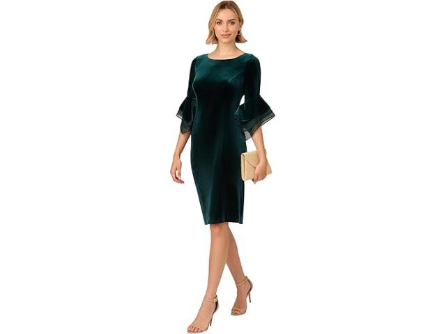 (取寄) アドリアナ パぺル レディース ベルネット ベル スリーブ ショート ドレス Adrianna Papell women Velvet Bell Sleeve Short Dress Hunter