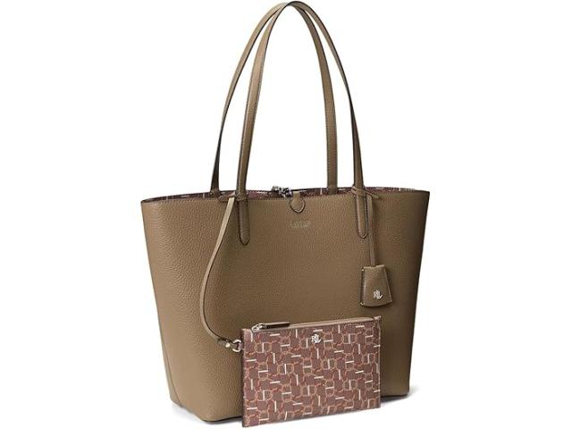 (取寄) ローレン ラルフローレン レディース フォー-レザー ラージ リバーシブル トート バッグ Lauren Ralph Lauren women Faux-Leather Large Reversible Tote Bag Rider Geo/Taupe Brown