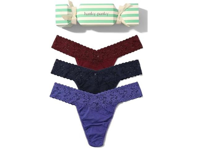 (取寄) ハンキー パンキー レディース スピーマ コットン オリジナル ライズ トング 3 パック Hanky Panky women Supima Cotton Original Rise Thong 3 Pack Cabernet/Navy/Folk Song