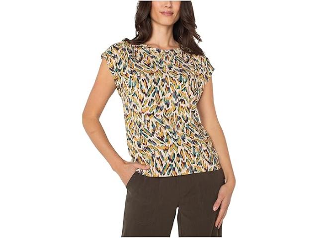 (取寄) リバプールロサンゼルス レディース スリーブレス ショルダー プリーツ ボート ネック ニット トップ Liverpool Los Angeles women Sleeveless Shoulder Pleat Boat Neck Knit Top Green Multi Animal