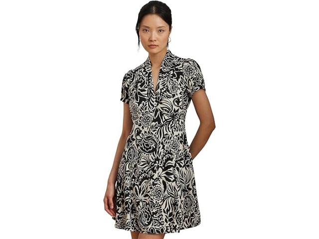 (取寄) ローレン ラルフローレン レディース ピティート フローラル クレープ ショートスリーブ ドレス Lauren Ralph Lauren women Petite Floral Crepe Short-sleeve Dress Cream/Black