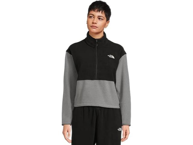 (取寄) ノースフェイス レディース グレイシャー フリース 1/2 ジップ ショート ジャケット The North Face women Glacier Fleece  Zip Short Jacket TNF Mid Grey Heather/TNF Black