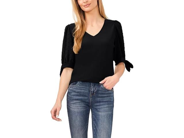 (取寄) シーシー レディース パフ スリーブ ティー ウィズ タイ CeCe women Puff Sleeve Tee With Tie Rich Black