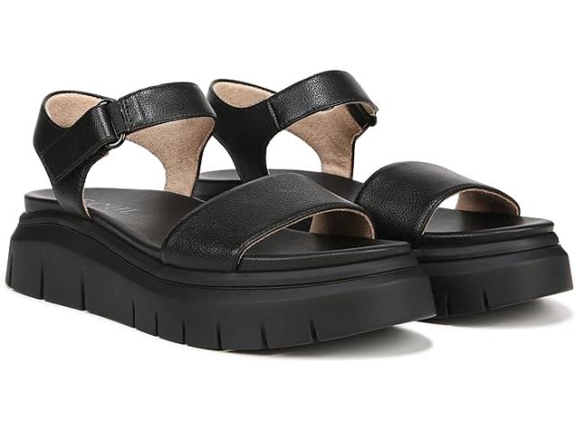 (取寄) ナチュラライザー レディース アンクル ストラップ プラットフォーム フラッツ サンダル Naturalizer women Naturalizer Poppi Ankle Strap Platform Flat Sandal Black Faux Leather