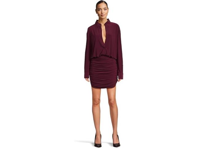 (取寄) ノーマ カマリ レディース ボーイフレンズ NK シャツ シャード スカート ドレス Norma Kamali women Boyfriend NK Shirt Shirred Skirt Dress Plum