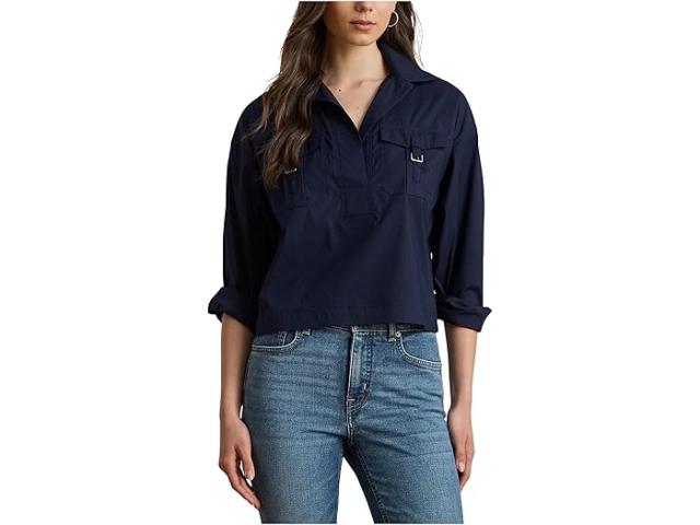 (取寄) ローレン ラルフローレン レディース バッキー-トリム コットンブレンド シャツ Lauren Ralph Lauren women Buckle-Trim Cotton-Blend Shirt Lauren Navy