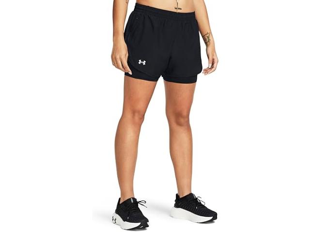 (取寄) アンダーアーマー レディース フライ バイ 2イン1 ショーツ Under Armour women Under Armour Fly By 2-in-1 Shorts Black/Black/Reflective