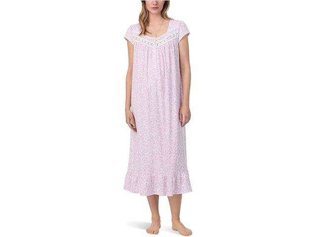 (取寄) アイリーン ウエスト レディース コットン ニット キャップ スリーブ ロング ナイトガウン Eileen West women Cotton Knit Cap Sleeve Long Nightgown Pink Ground Rosebud