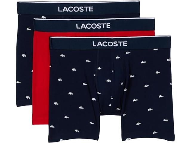 (取寄) ラコステ メンズ 3-パック コットン ボクサー ブリーフ Lacoste men 3-Pack Cotton Boxer Briefs Navy Blue/Red