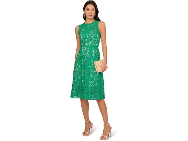 (取寄) アドリアナ パぺル レディース レース ミディ ドレス Adrianna Papell women Lace Midi Dress Botanic Green