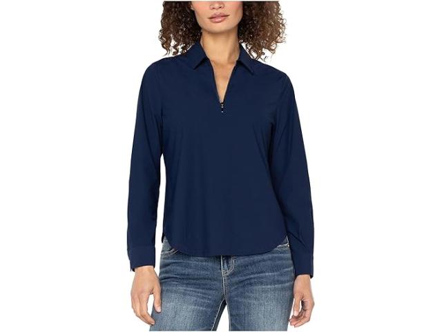 (取寄) リバプールロサンゼルス レディース ロング スリーブ カラード ジップ フロント ニット シャツ Liverpool Los Angeles women Long Sleeve Collared Zip Front Knit Shirt Dark Navy