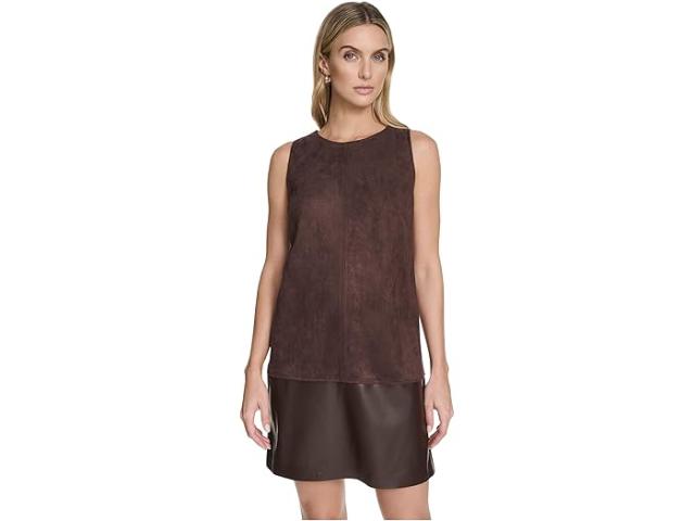 (取寄) カルバンクライン レディース スリーブレス スエード シフト   women Sleevless Suede Shift Coffee Bean