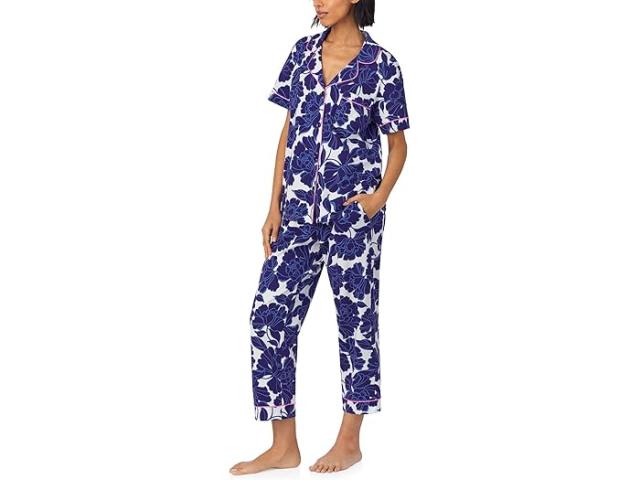 (取寄) ベッドヘッドパジャマズ レディース コットン ニット ショート スリーブ クロップド Pj セット Bedhead PJs women Cotton Knit Short Sleeve Cropped PJ Set Isabella Flora