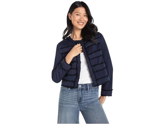 (取寄) リバプールロサンゼルス レディース ソフト タッチ ツイル カラーレス ジャケット ウィズ フレイ アンド レース Liverpool Los Angeles women Soft Touch Twill Collarless Jacket With Fray & Lace Deep Midnight