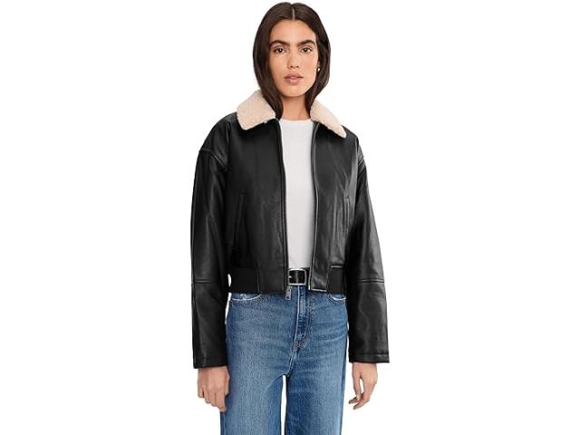 (取寄) リーバイス レディース フォー レザー ボンバー ウィズ シェルパ カラー Levi's women Faux Leather Bomber With Sherpa Collar Black