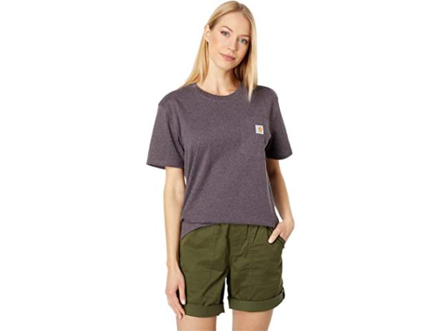 (取寄) カーハート レディース WK87 ワークウェア ポケット ショート スリーブ Tシャツ Carhartt women WK87 Workwear Pocket Short Sleeve T-Shirt Blackberry Heather