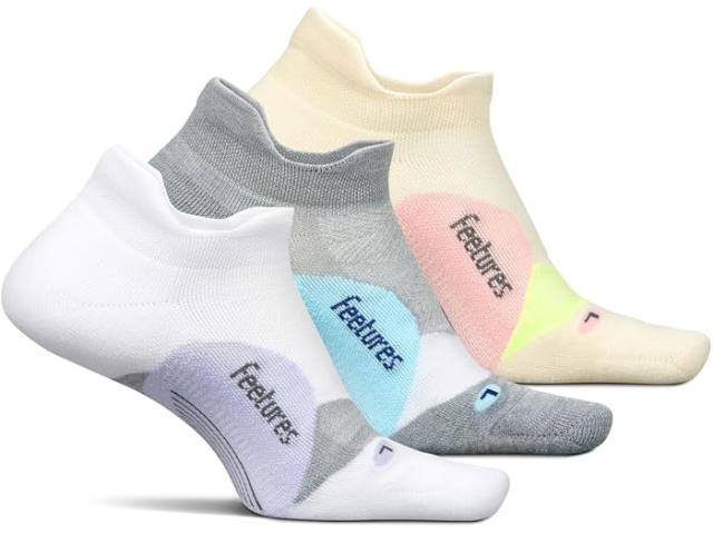 (取寄) フィーチャーズ エリート マックス クッション ノー ショー タブ 3-ペア パック Feetures Elite Max Cushion No Show Tab 3-Pair Pack White Lilatech/Gray Sky/Sandy Melon