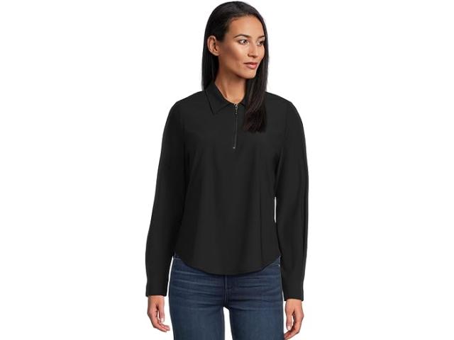 (取寄) リバプールロサンゼルス レディース ロング スリーブ カラード ジップ フロント ニット シャツ Liverpool Los Angeles women Long Sleeve Collared Zip Front Knit Shirt Black