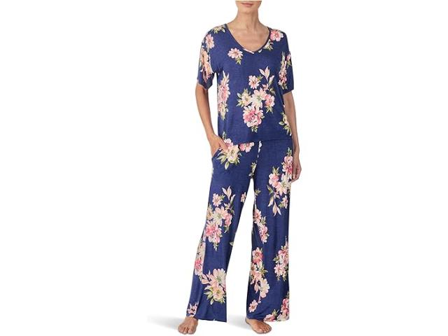 (取寄) トミーバハマ レディース ショート スリーブ ロング パジャマ セット  Bahama women Short Sleeve Long Pajama Set Navy Floral