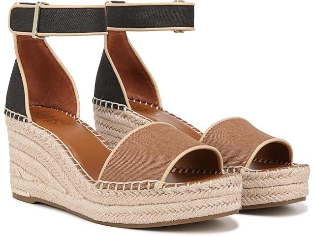 (取寄) フランコ サルト レディース クレメンス ラフィア エスパドリーユ ウェッジ ヒール サンダル Franco Sarto women Clemens Raffia Espadrille Wedge Heel Sandals Tan/Black Fabric