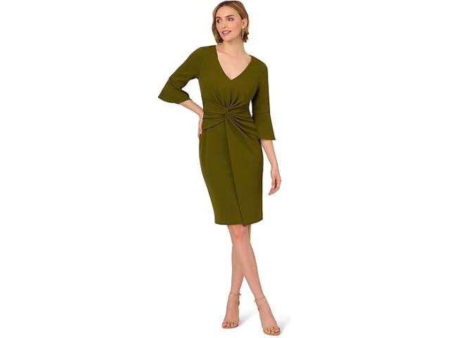 (取寄) アドリアナ パぺル レディース ツイスト クレープ ショート ドレス Adrianna Papell women Twist Crepe Short Dress Jungle Olive