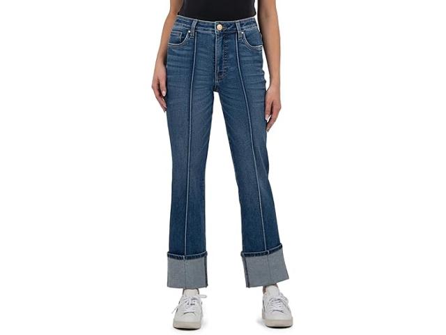 (取寄) カット フロム ザ クロス レディース フェイ ハイ ライズ ファブ AB ストレート アップ ピンタック KUT from the Kloth women Fay High Rise Fab Ab Straight Leg-roll Up Pintuck Attentive With Dark Base Wash