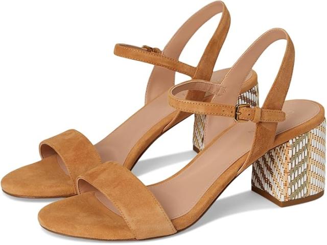 (取寄) コールハーン レディース ジョシー ブロック ヒール サンダル 65Mm Cole Haan women Josie Block Heel Sandals 65mm Striped Raffia/Biscuit Leather