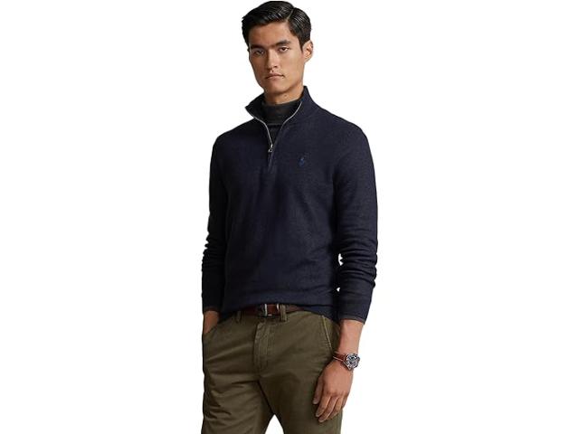 (取寄) ラルフローレン メンズ メッシュ-ニット コットン 1/4 ジップ セーター Polo Ralph Lauren men Mesh-Knit Cotton 1/4 Zip Sweater Navy Heather