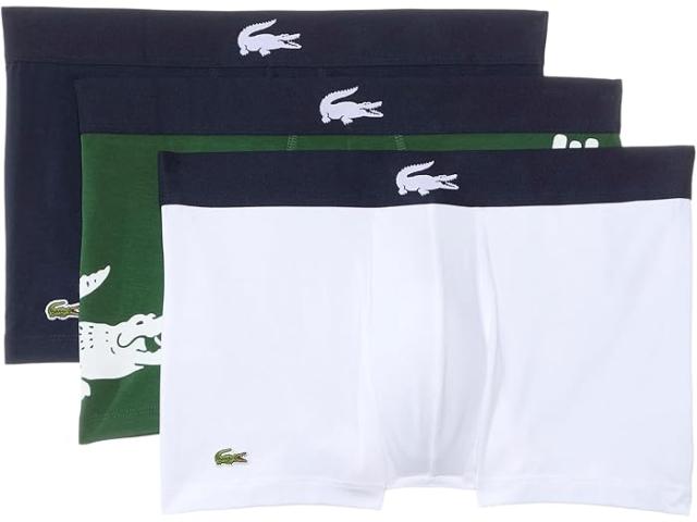 (取寄) ラコステ メンズ コットン ストレッチ ビッグ クロコ プリント 3-パック Lacoste men Cotton Stretch Big Croc Print Trunks, 3-pack Thyme/Navy Blue/White