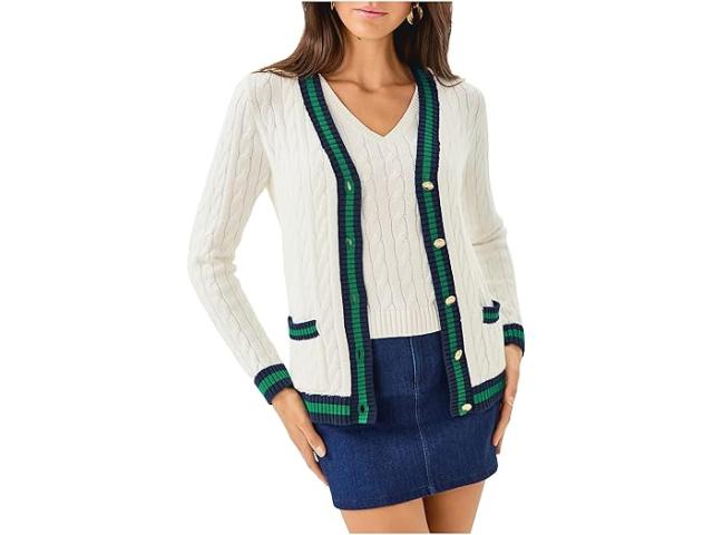 (取寄) リリー ピュリッツァー レディース ブロックトン カーディガン Lilly Pulitzer women Brockton Cardigan Coconut X Fiddle Leaf Green Tipping