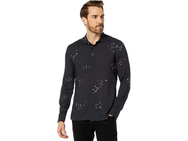 (取寄) ジョン バルベイトス メンズ ロドニー ロング スリーブ スポーツ シャツ, コンシールド プラケット, ボタン クロージャー W673Y4 John Varvatos men Rodney Long Sleeve Sport Shirt, Concealed Placket, Button Closure W673Y4 Navy