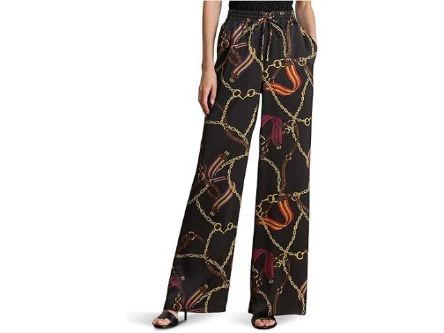 (取寄) ローレン ラルフローレン レディース ベルティング-プリント シャルムーズ ワイド-レッグ パンツ Lauren Ralph Lauren women Belting-Print Charmeuse Wide-Leg Pants Black Multi