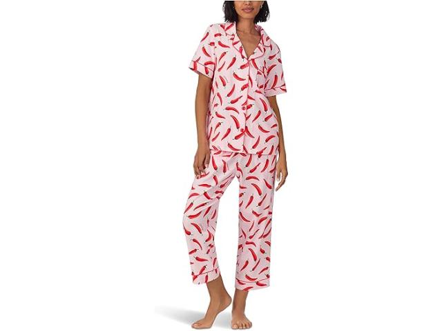 (取寄) ベッドヘッドパジャマズ レディース コットン ニット ショート スリーブ クロップド Pj セット Bedhead PJs women Cotton Knit Short Sleeve Cropped PJ Set Coming In Hot