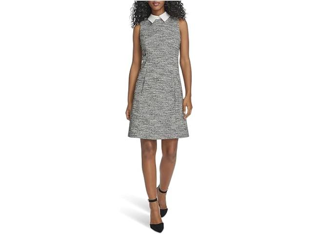 (取寄) カルバンクライン レディース スリーブレス ツイード Aライン ウィズ カラー   women Sleeveless Tweed Aline with Collar Black Cream