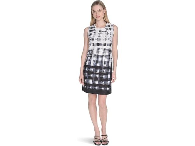 (取寄) カルバンクライン レディース スキューバ スリーブレス プリンテッド シィース   women Scuba Sleeveless Printed Sheath Black Multi