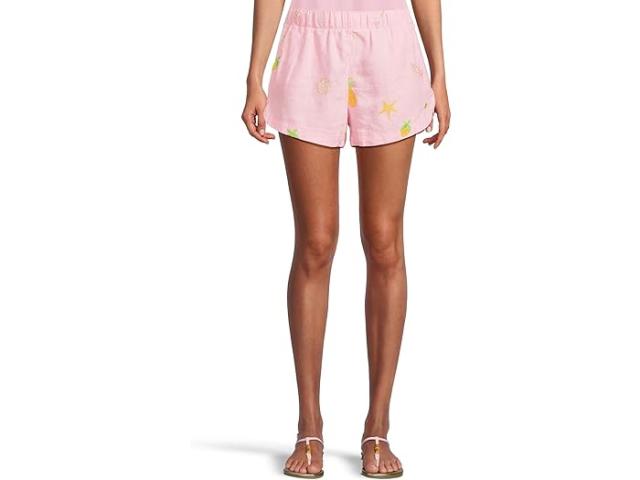 (取寄) リリー ピュリッツァー レディース リネン ショーツ Lilly Pulitzer women Elodey Linen Shorts Conch Shell Pink Happy Hour Embroidery