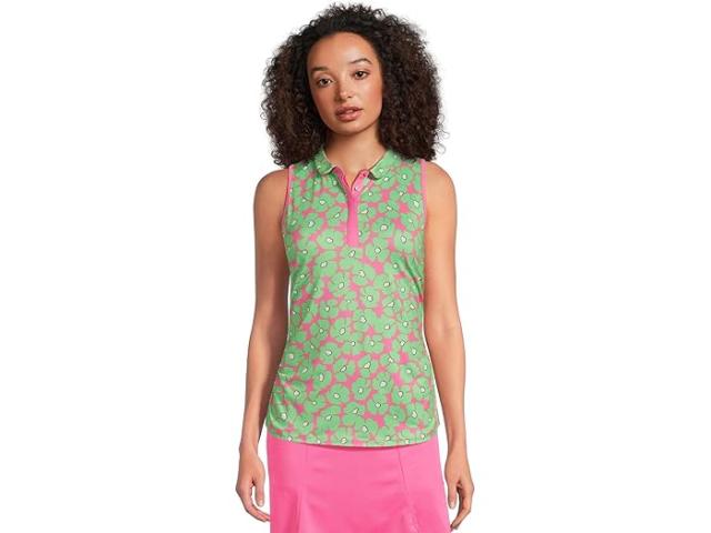 (取寄) キャロウェイ レディース フローラル スリーブレス ミニ カラー アンド サイド シャーリング トップ Callaway women Floral Sleeveless Mini Collar And Side Shirring Top Cheeky Pink