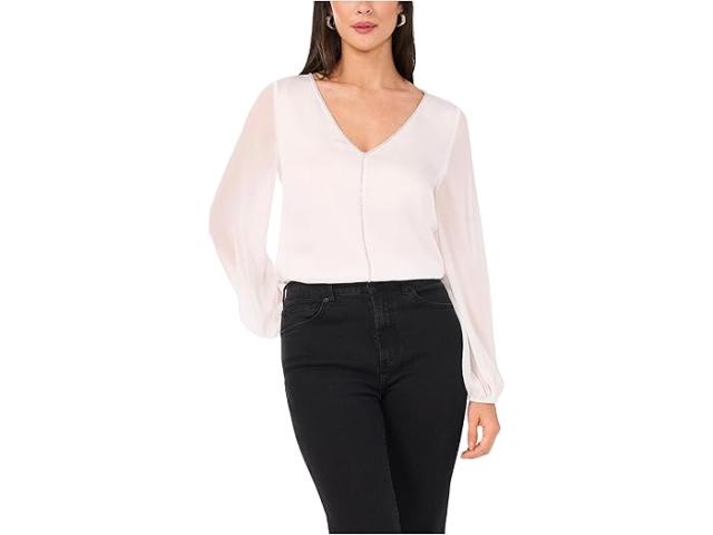 (取寄) ヴィンスカムート レディース V-ネック シフォン スリーブ ブラウザ W/ ラインストーン トリム Vince Camuto women V-Neck Chiffon Sleeve Blouse w/ Rhinestone Trim New Ivory