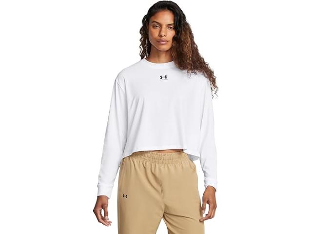 (取寄) アンダーアーマー レディース ライバル ボクシー ロング スリーブ Tシャツ Under Armour women Rival Boxy Long Sleeve T-Shirt White/Black