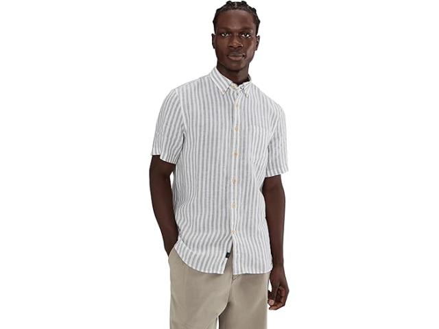 (取寄) ファリティ メンズ ショート スリーブ ラグナ リネン シャツ Faherty men Short Sleeve Laguna Linen Shirt Green Hill Stripe