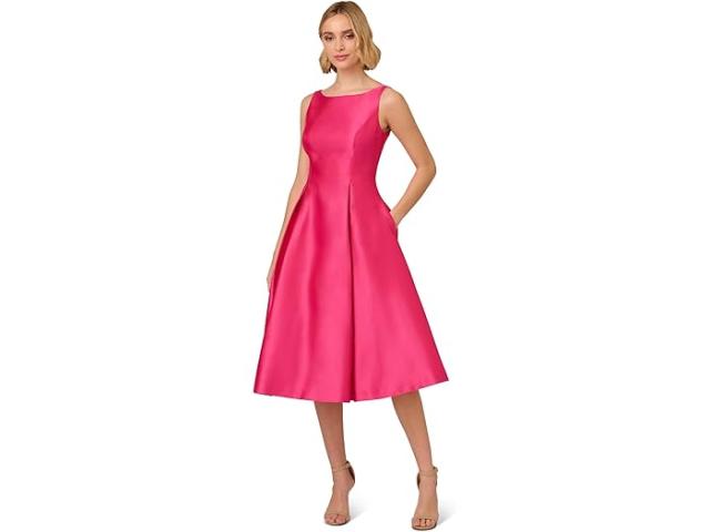 (取寄) アドリアナ パぺル レディース スリーブレス ティー レングス ドレス Adrianna Papell women Sleeveless Tea Length Dress Electric Pink