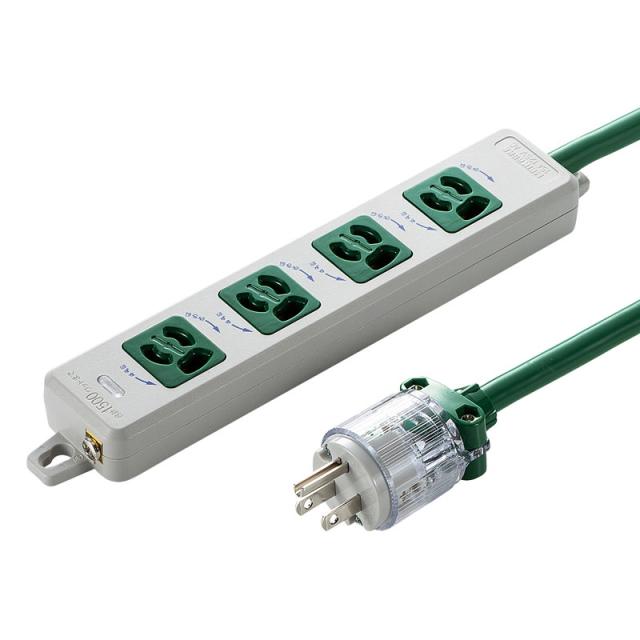 医用接地プラグ付き 電源タップ 3P 4個口 グリーン 3m[TAP-HPM4-3G]