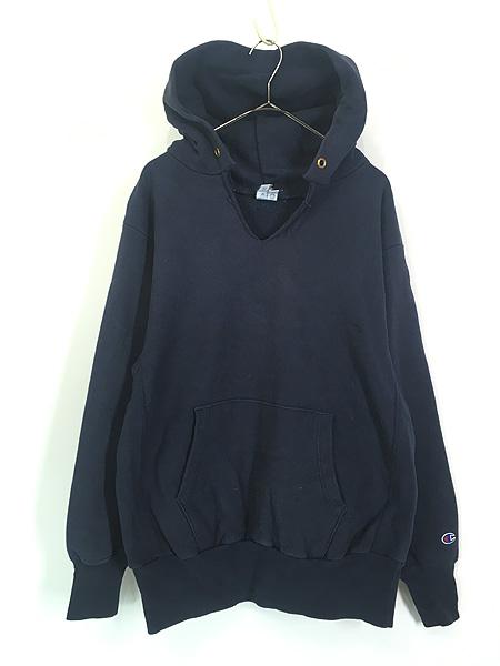 古着 90s USA製 Champion Reverse Weave 貴重!! 内縫い 目なし リバース スウェット パーカー 紺 L 古着