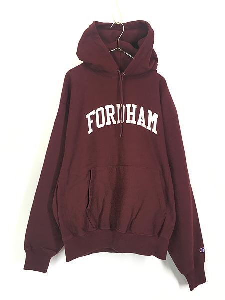 古着 00s Champion Reverse Weave 「FORDHAM」 ナイロン パッチ リバース スウェット パーカー XL 古着