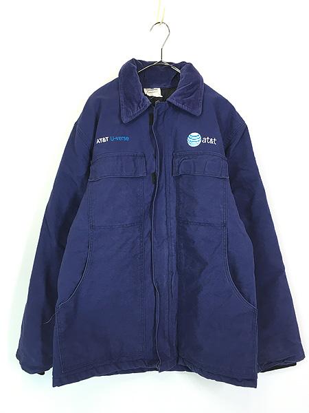 古着 90s USA製 AT&T 企業 刺しゅう ネイビー ダック パデット トラディショナル コート L Tall 古着