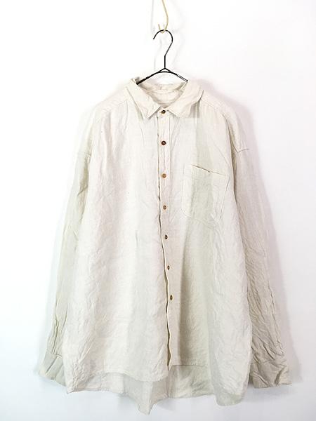 古着 80s USA製 Indigenous Designs ヘビー オーガニック ホワイト リネン シャツ XL
